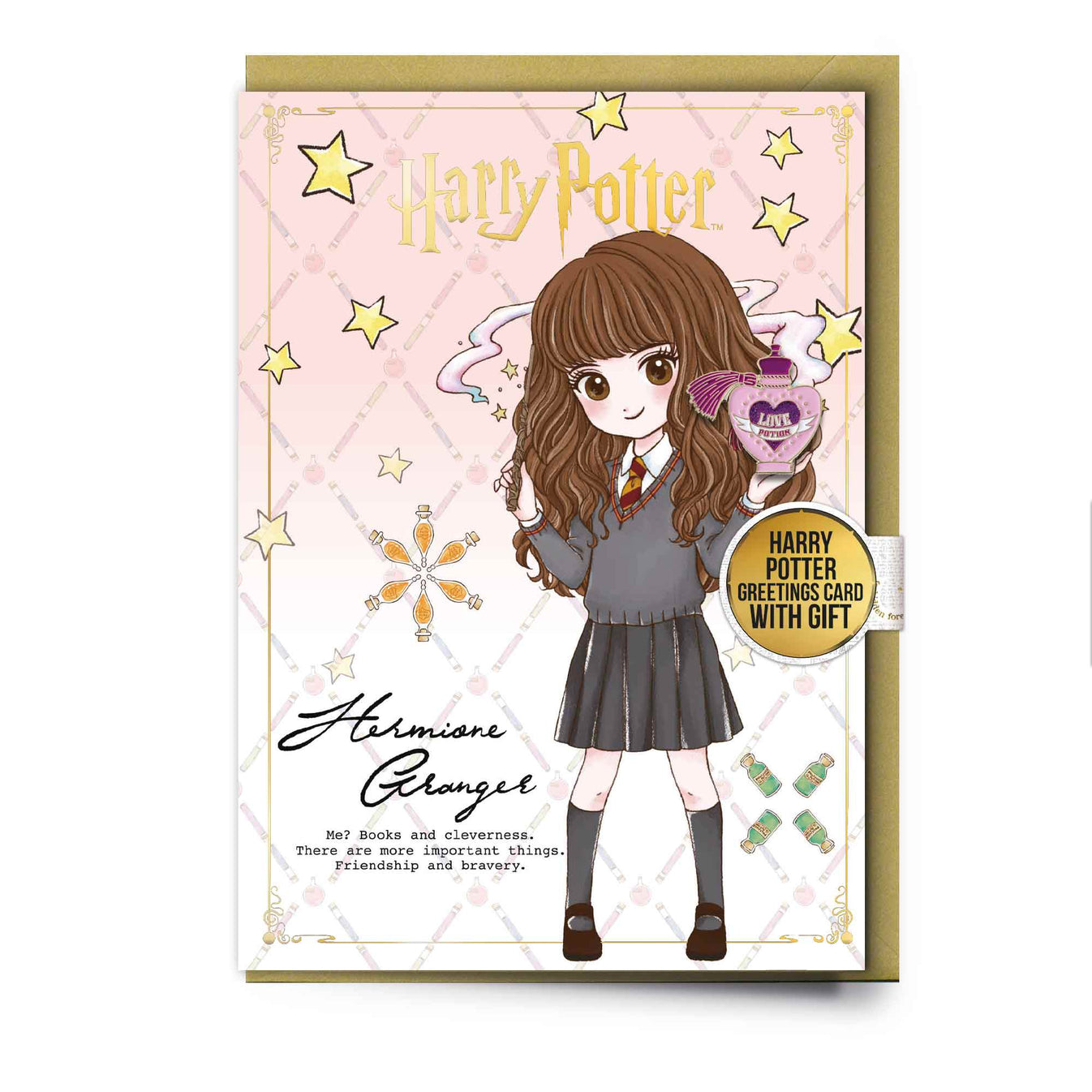 Hermione Character Greetings Card with Pinbadge – Kellica